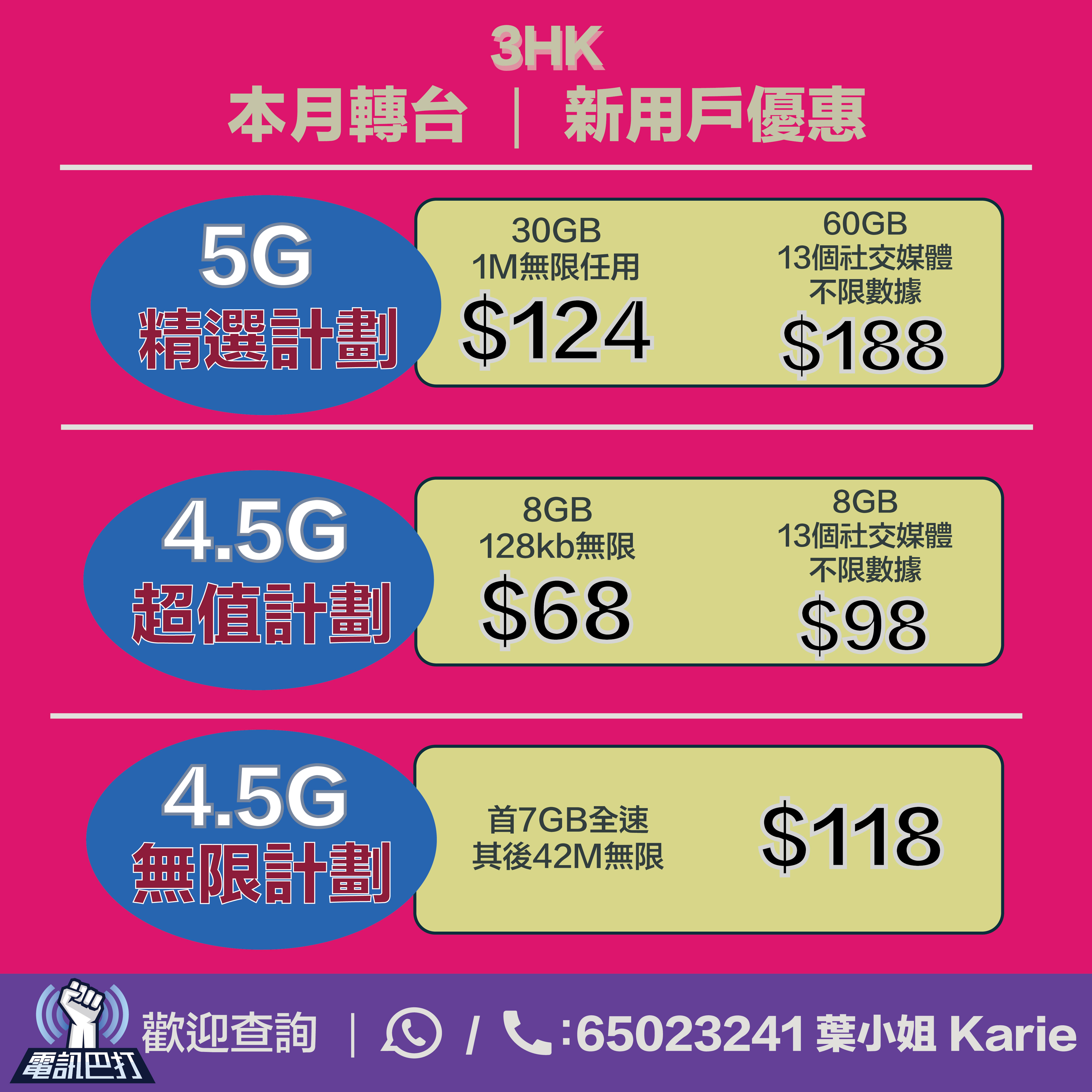 3HK 2023年最新手機轉台月費計畫 | 電訊巴打